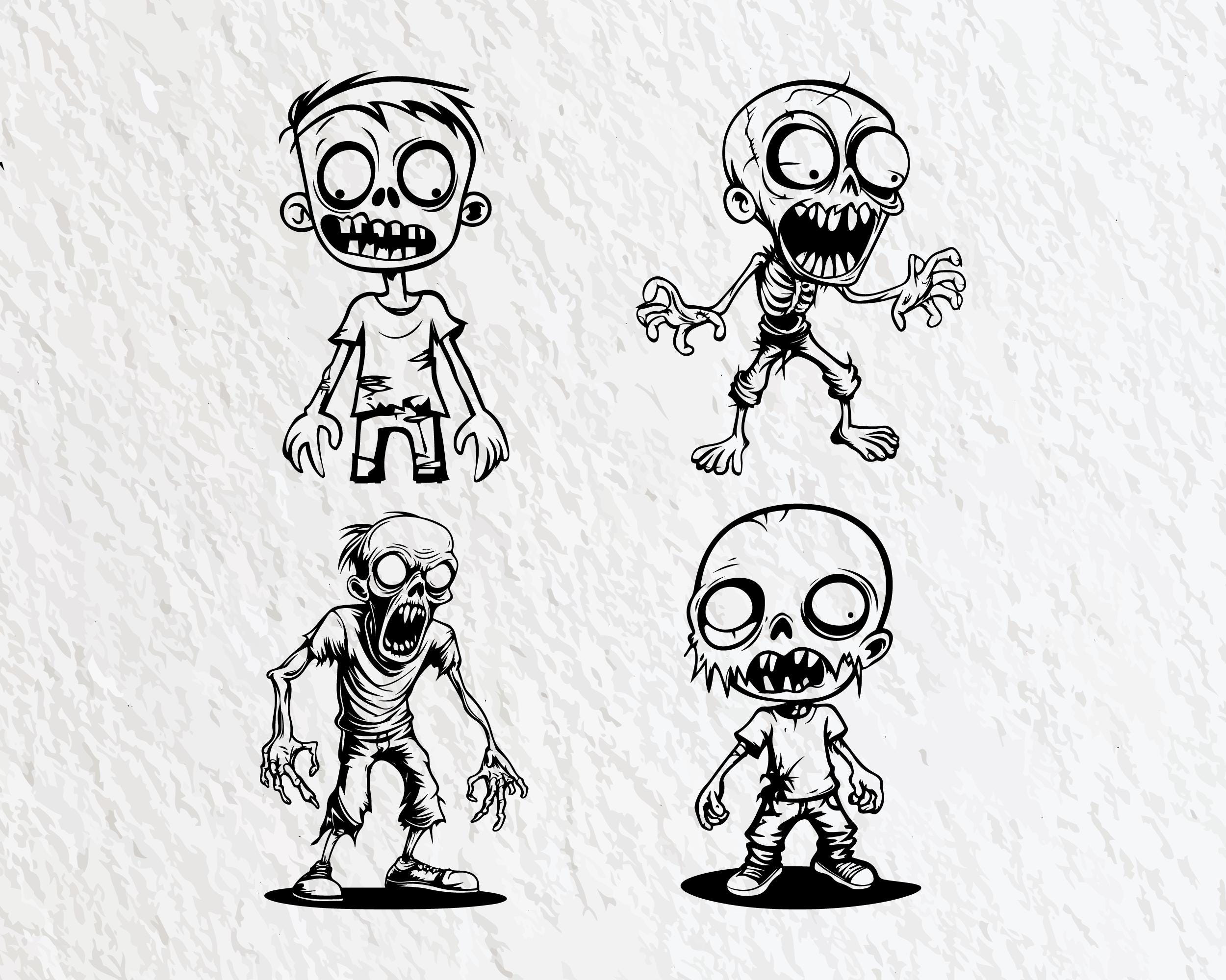 Cartoon Zombie SVG Bundle: Clipart, Silhouette, Outline (PNG, Cut Files ...