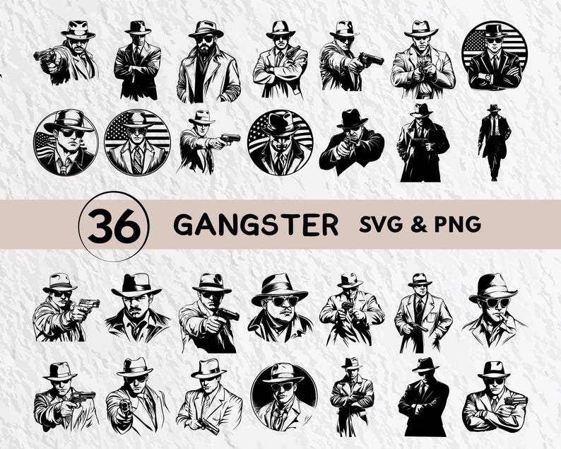 Gangster Silhouette SVG Bundle: Mafia Clipart, Vector Decal Files (PNG ...