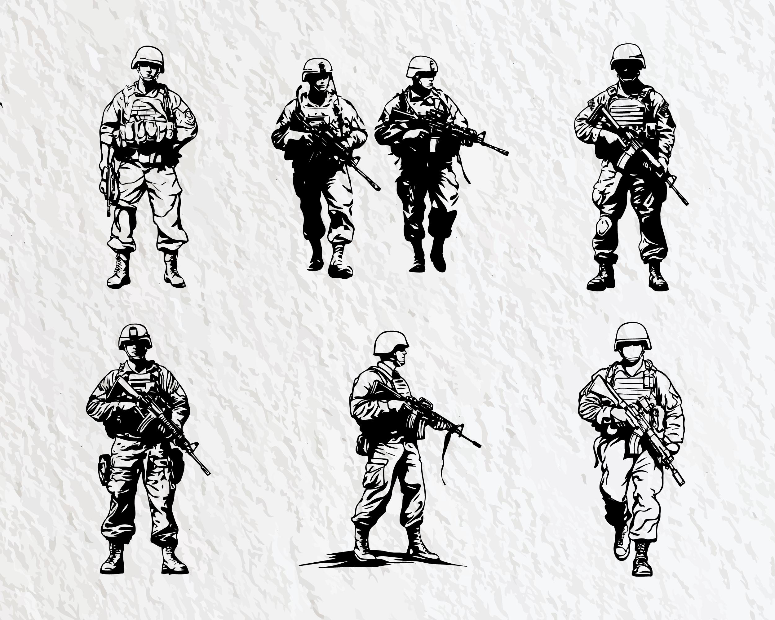 Army Svg Bundle, Army Silhouette, Army Clipart Png, Army Outline, Army ...