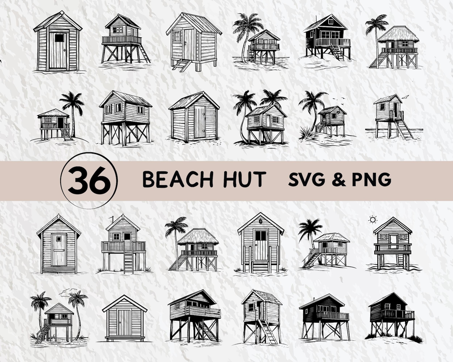 Beach Hut SVG Bundle: Silhouette Clipart, Logo Icon (PNG, Vector) - Etsy