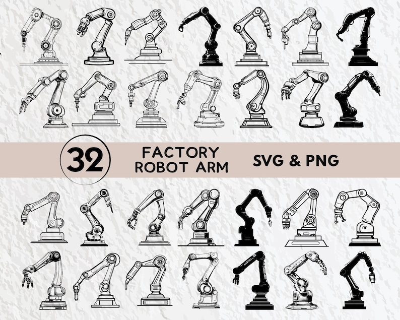 Factory Robot Arm Svg Bundle, Factory Robot Arm Silhouette, Factory ...
