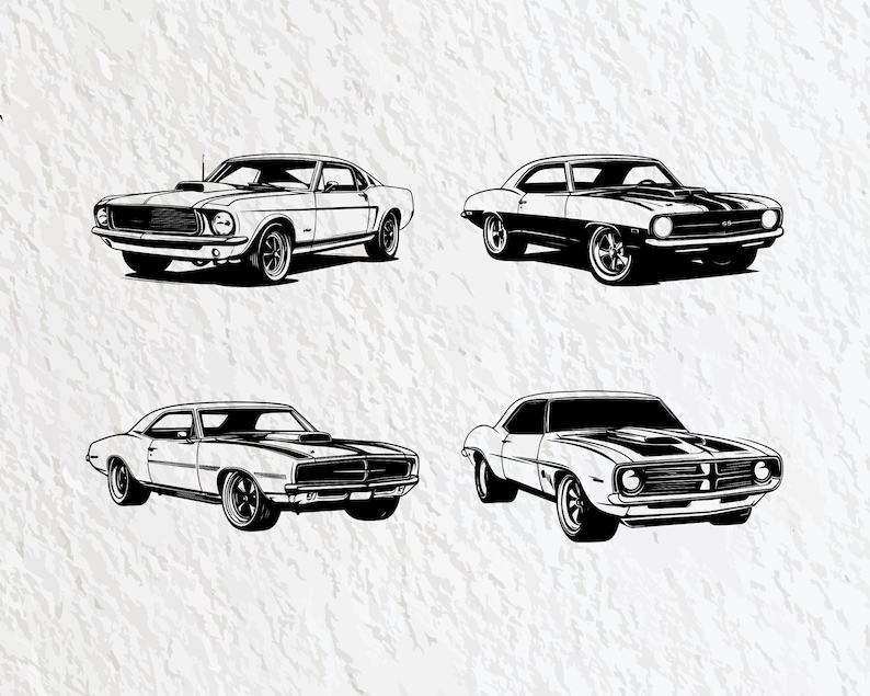 Muscle Car SVG Bundle: Silhouette Clipart, Logo Icon (PNG, Vector) - Etsy
