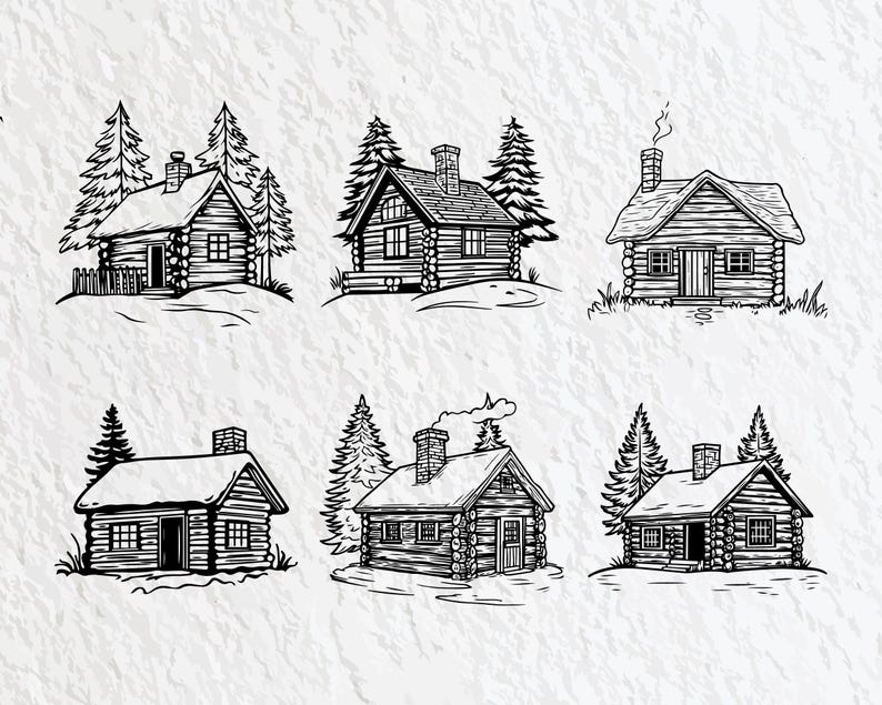 Log Cabin SVG Bundle: Silhouette Clipart, Cricut Cut Files - Etsy