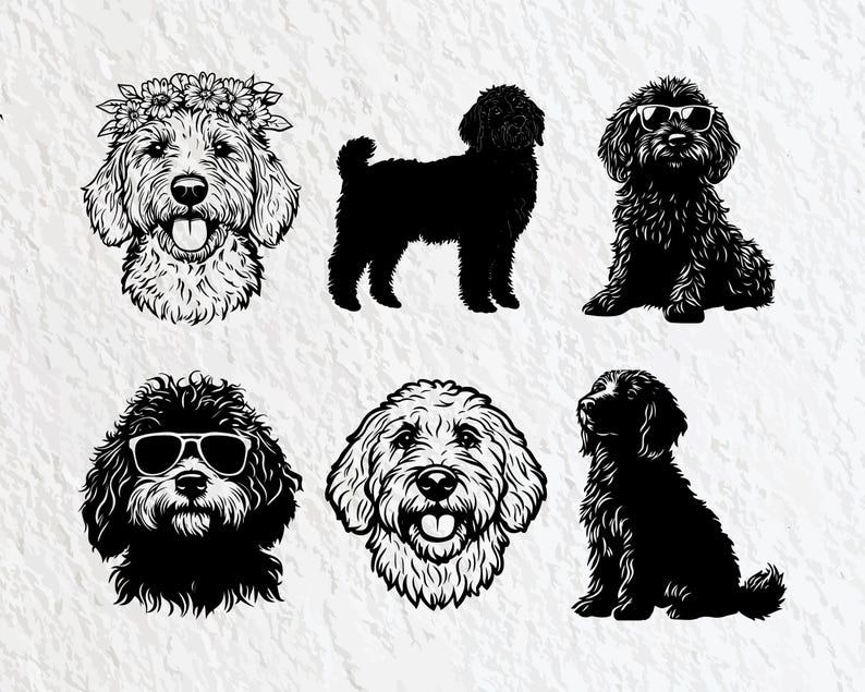 Sheepadoodle Dog SVG Bundle: Clipart, Silhouette, Vector (PNG, Cut ...