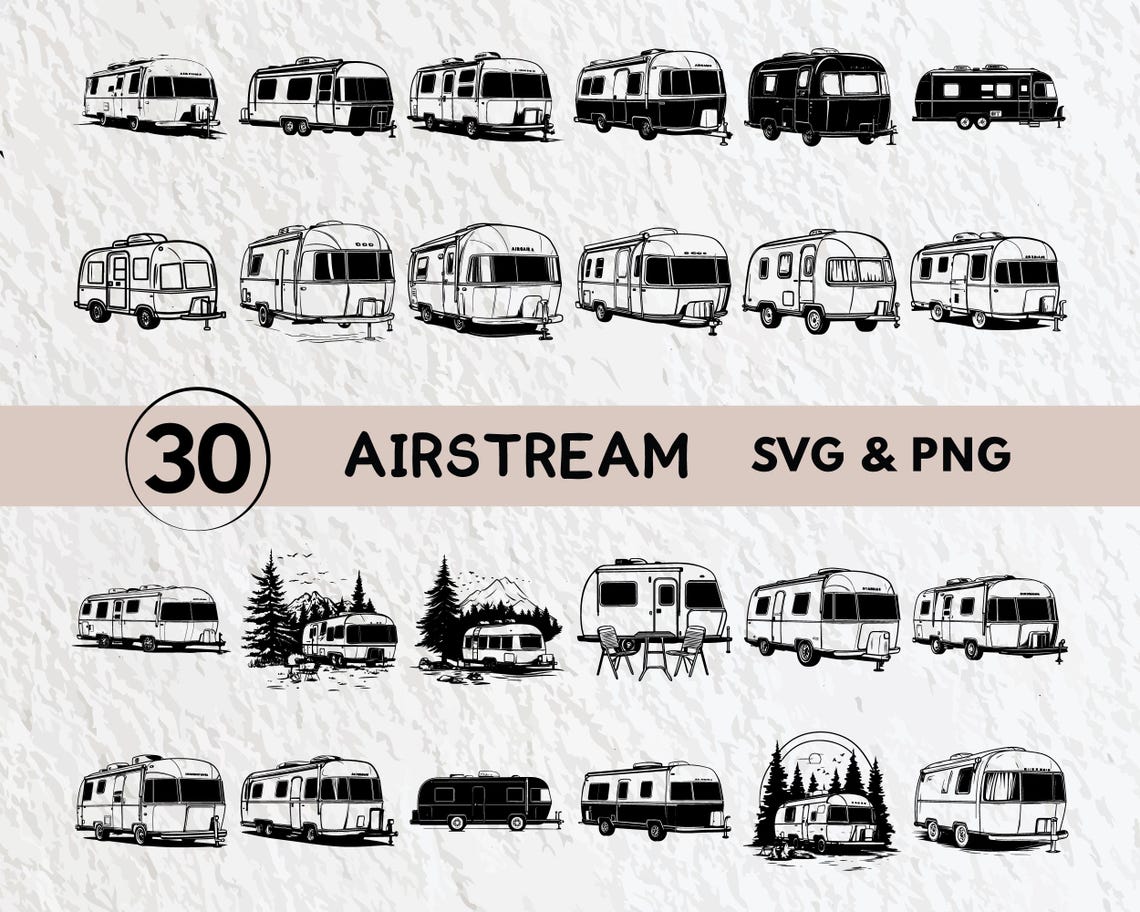 Airstream Svg Bundle, Airstream Silhouette, Airstream Clipart Png ...