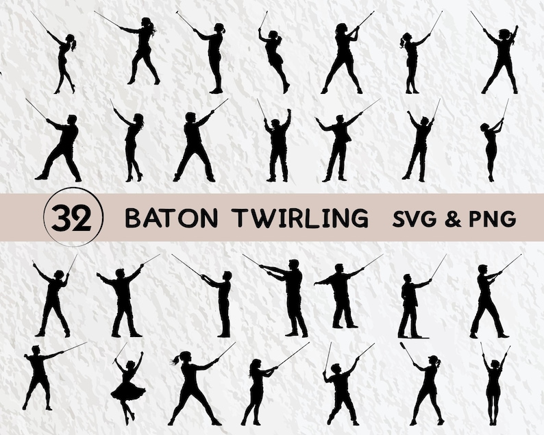 Baton Twirling Silhouette SVG Bundle: Vector Clipart (PNG, Cricut ...