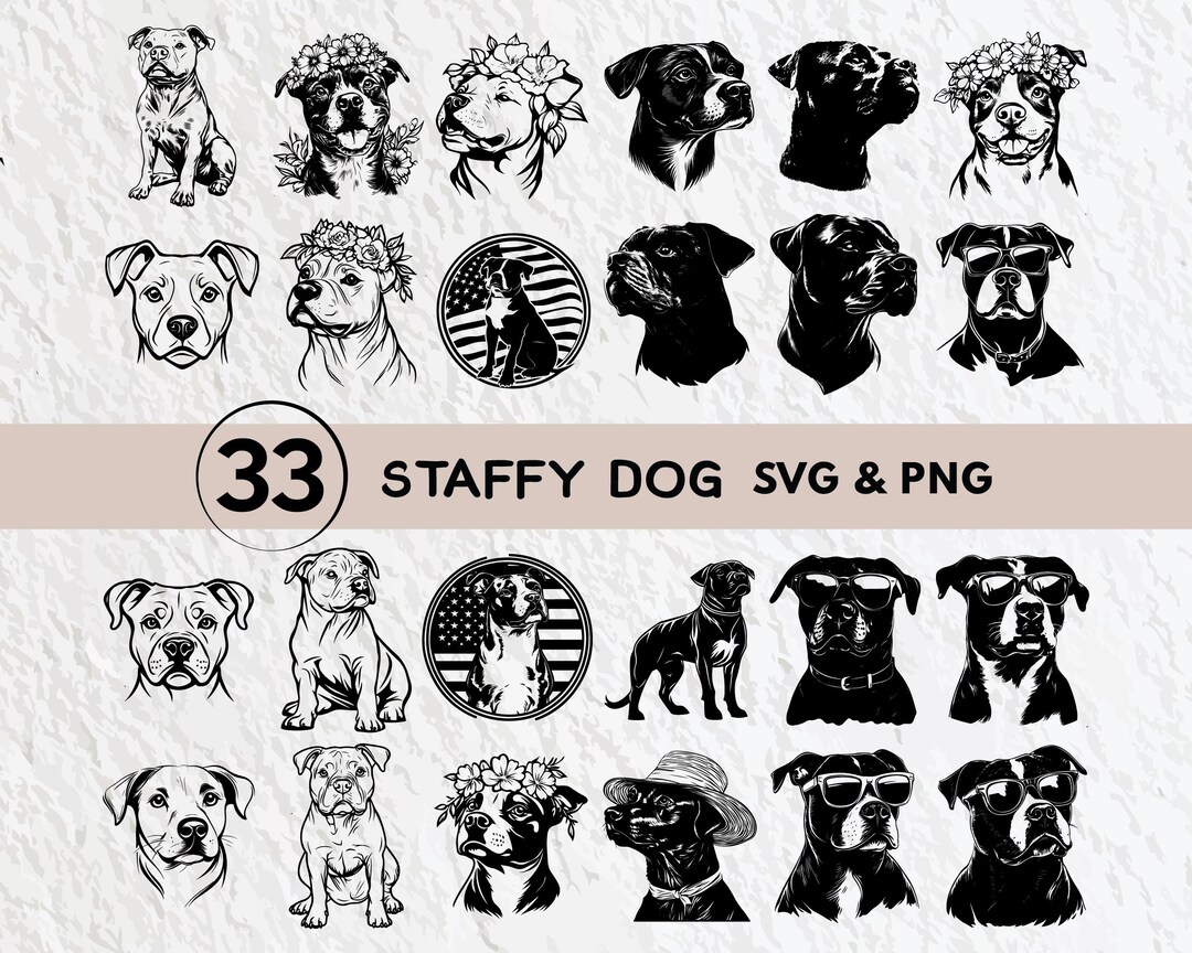 Staffy Dog Svg Bundle, Staffy Dog Silhouette, Staffy Dog Clipart Png ...