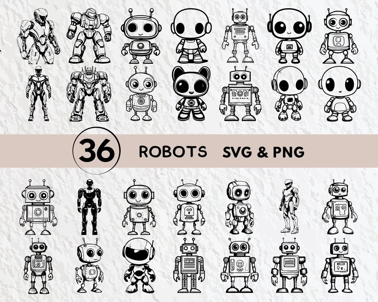 Robots SVG Bundle: Silhouette Clipart, Vector Logo (PNG, Cricut Files ...