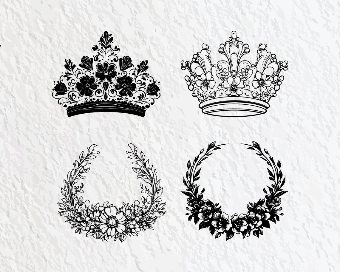 Floral Crown Svg Bundle, Floral Crown Silhouette, Floral Crown Clipart ...