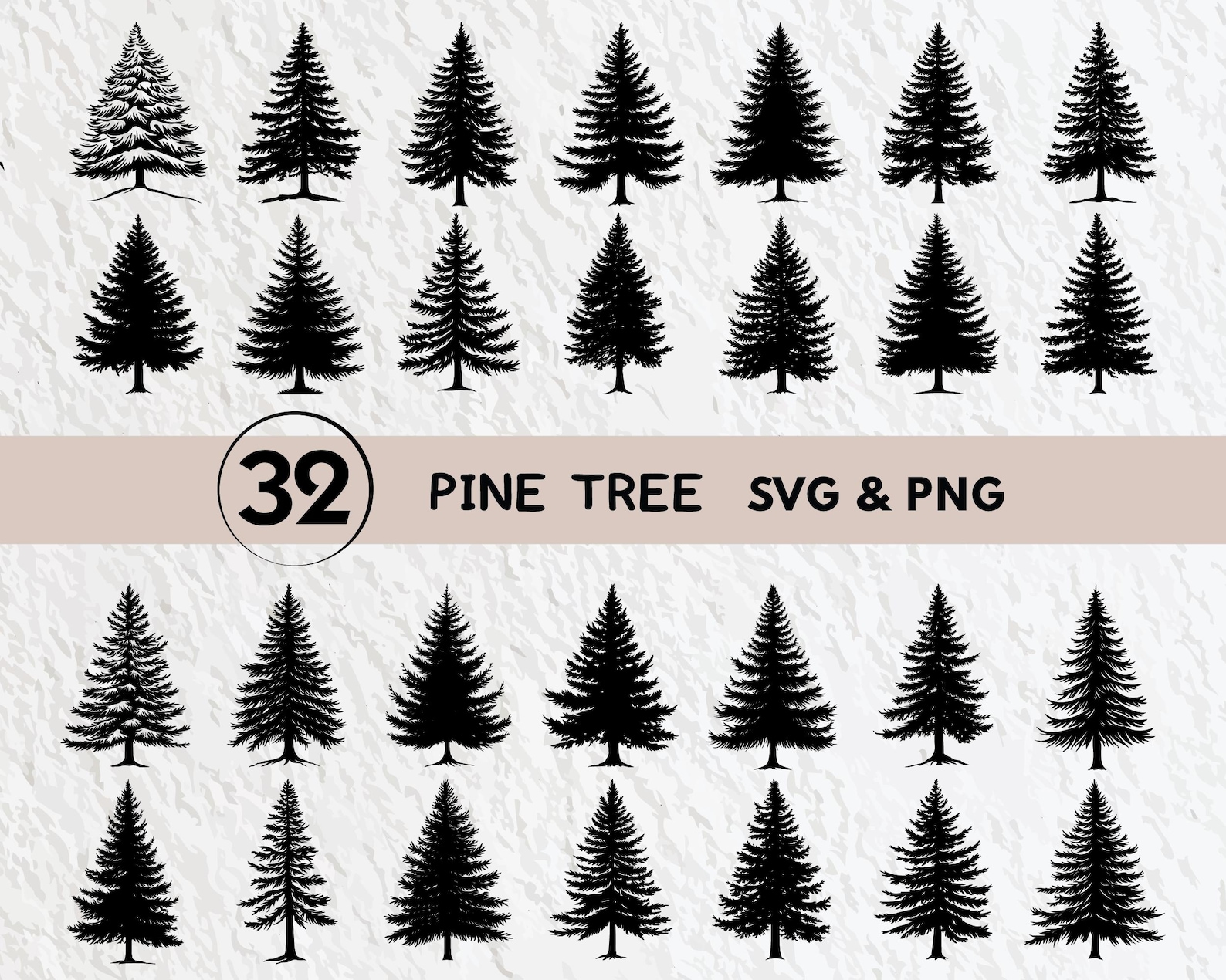 Pine Tree Silhouette Bundle: 300 DPI SVG & PNG Designs - Etsy