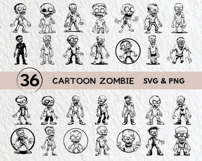 Cartoon Zombie SVG Bundle: Clipart, Silhouette, Outline (PNG, Cut Files ...