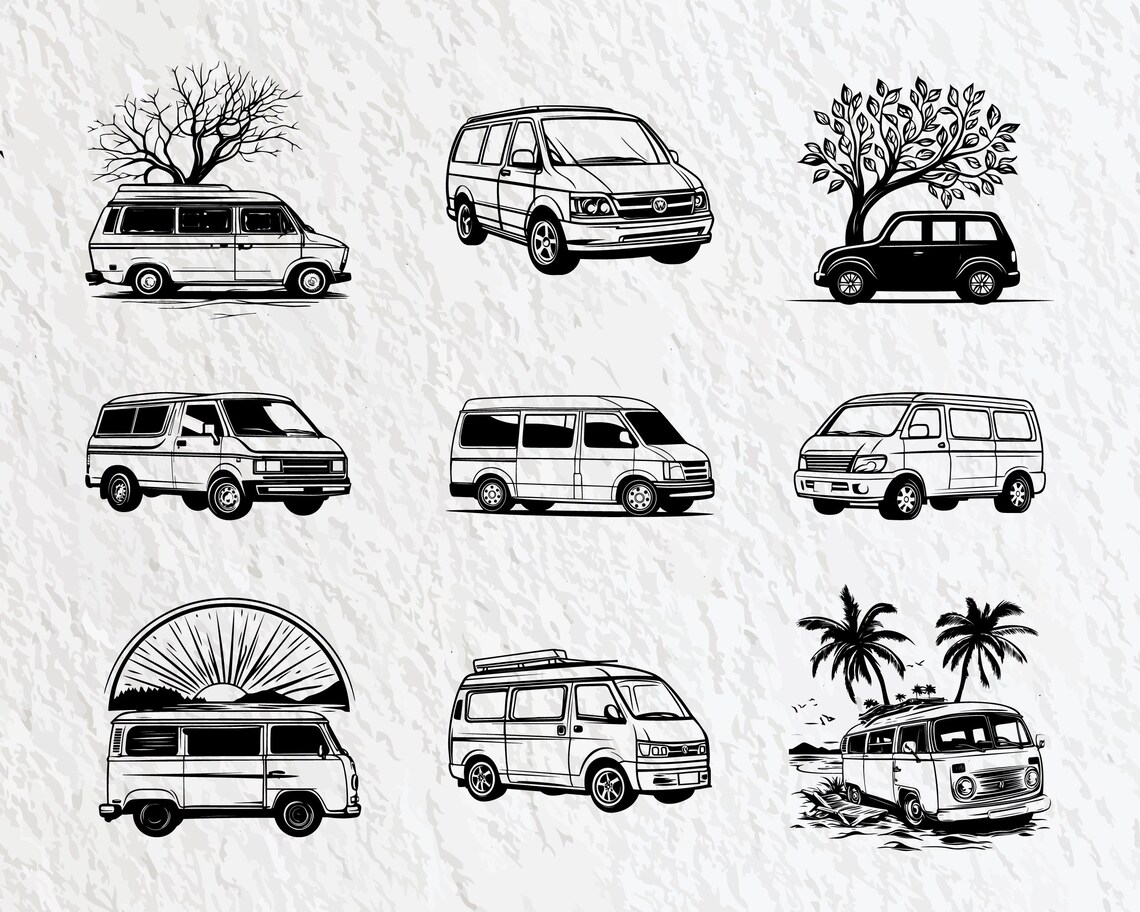 Minivan SVG Bundle: Silhouette, Clipart, Vector (cut Files for Cricut ...