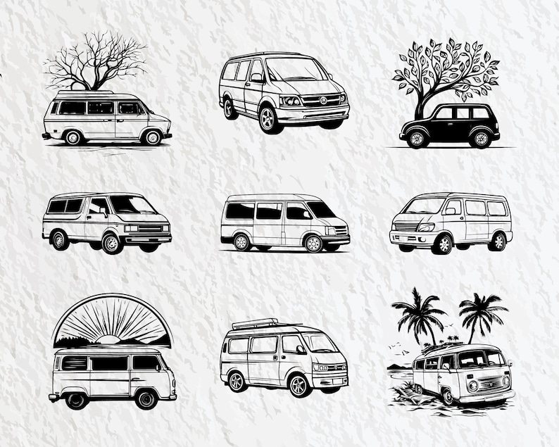 Minivan SVG Bundle: Silhouette, Clipart, Vector (cut Files for Cricut ...