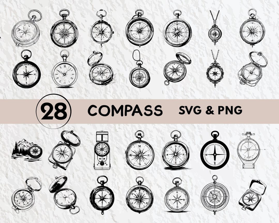 Compass SVG Bundle: Silhouette Clipart, Vector Cut Files - Etsy Canada