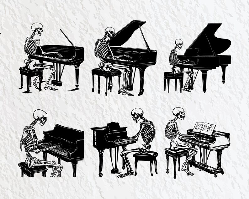 Skeleton Playing Piano SVG Bundle: Clipart, Silhouette, Vector (digital ...