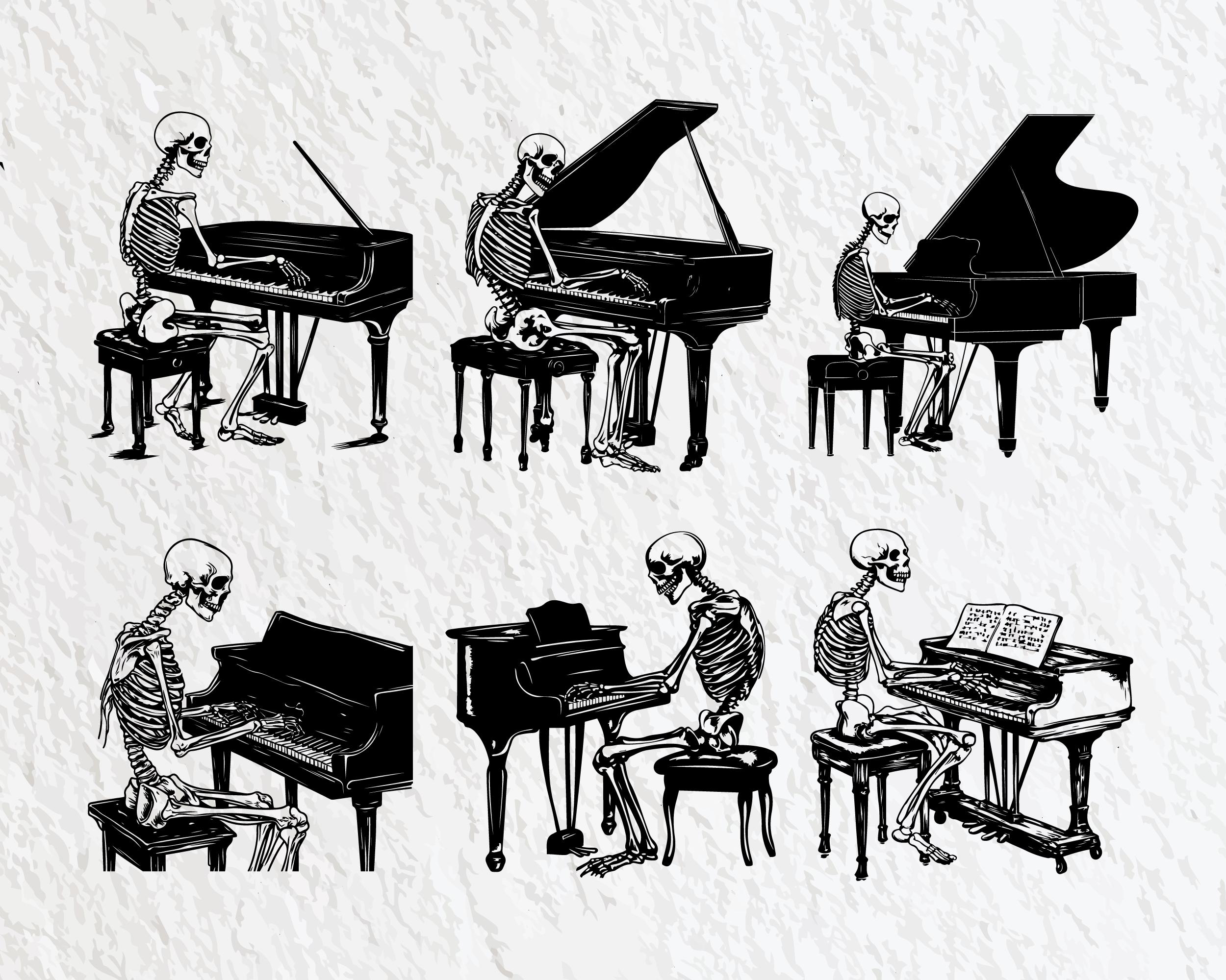 Skeleton Playing Piano Svg Bundle, Skeleton Playing Piano Silhouette ...