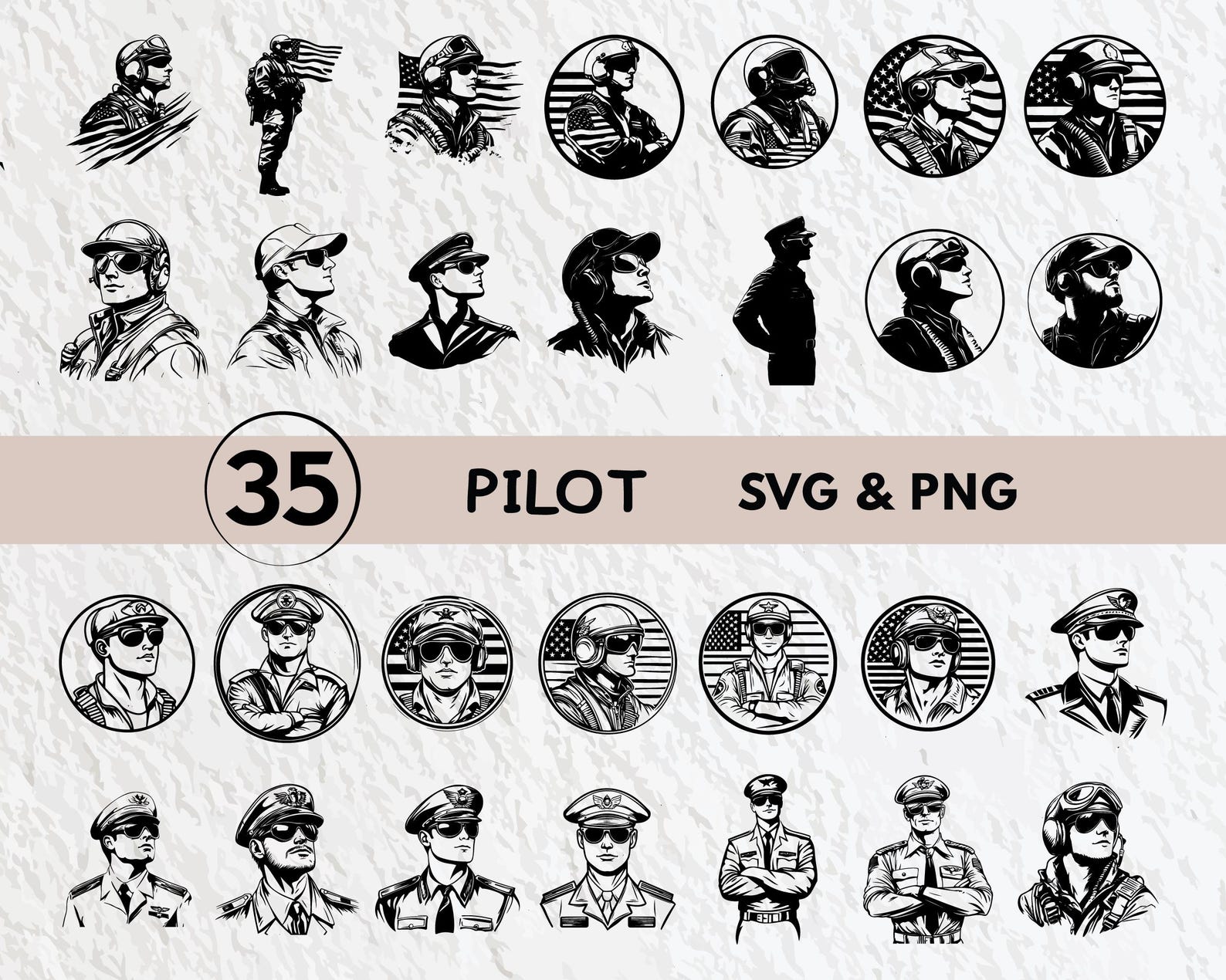 Pilot Silhouette SVG Bundle: Vector Art, Logo Icon Decal (PNG, Cricut ...