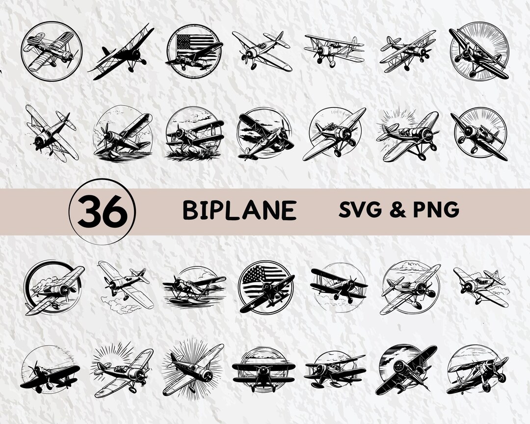 Biplane Svg Bundle, Biplane Silhouette, Biplane Clipart Png, Biplane ...