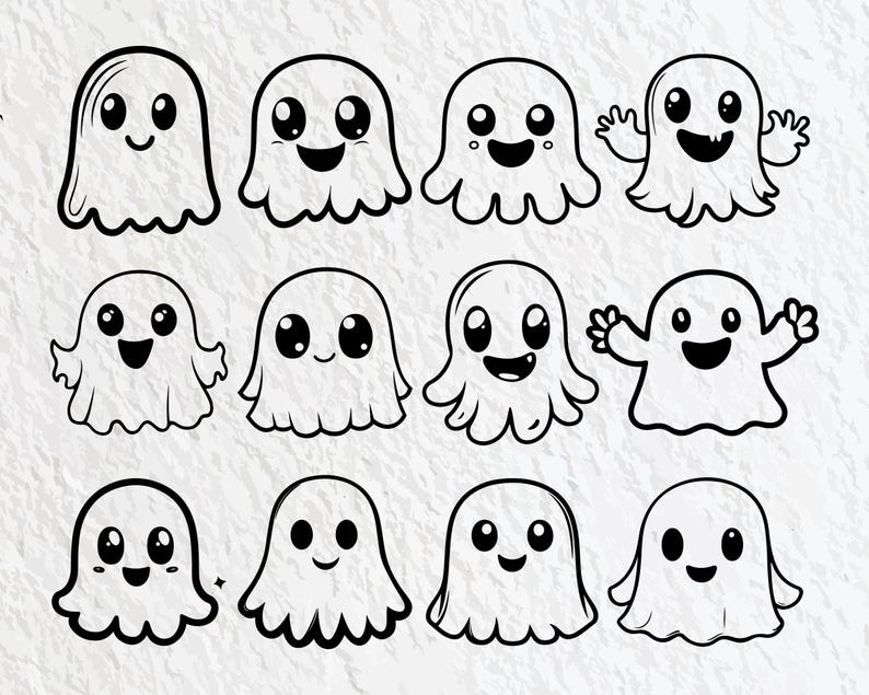 Cute Ghost Svg Bundle, Cute Ghost Silhouette, Cute Ghost Clipart, Cute ...