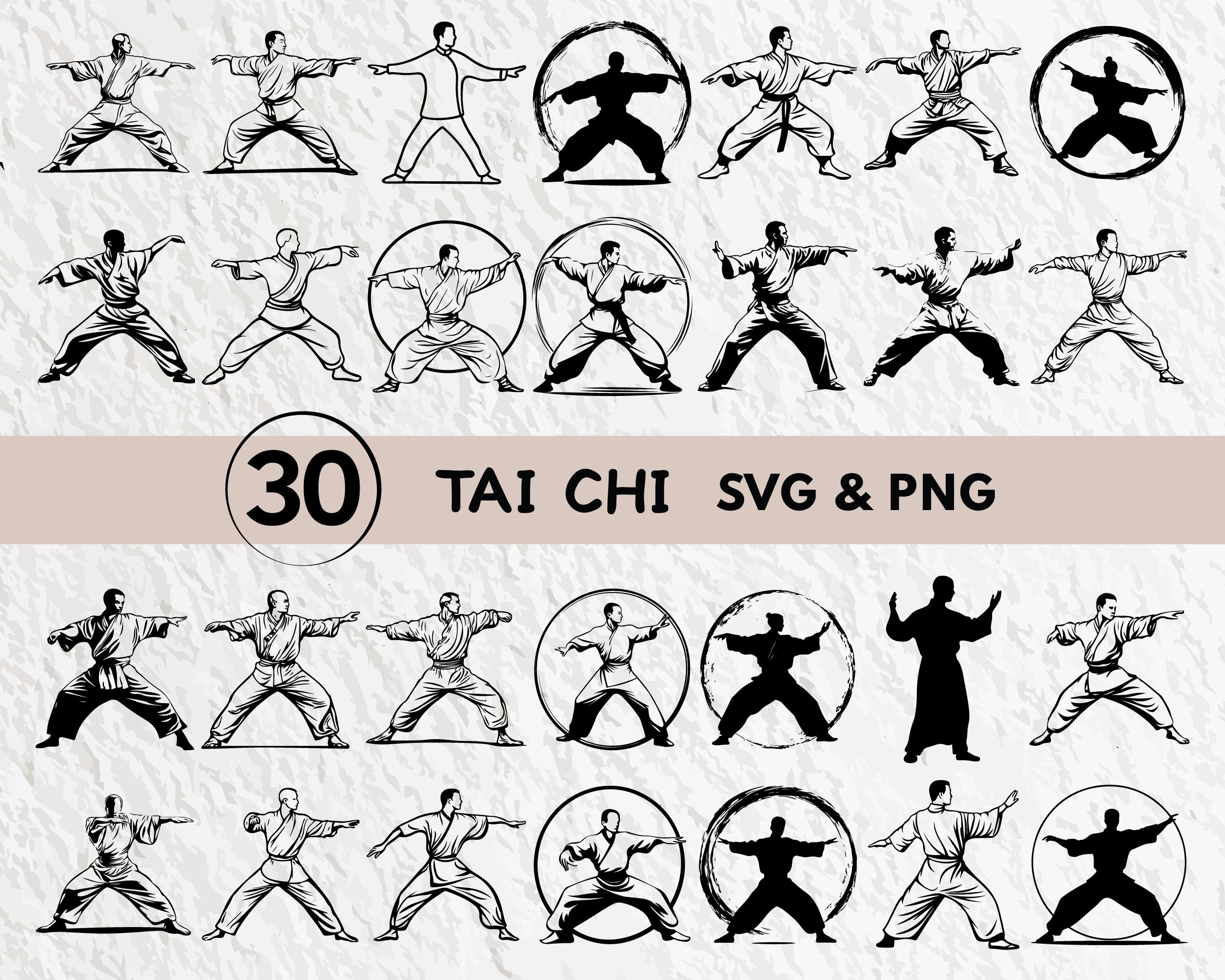Tai Chi Silhouette SVG Bundle: Vector Clipart, Logo Icon (digital ...
