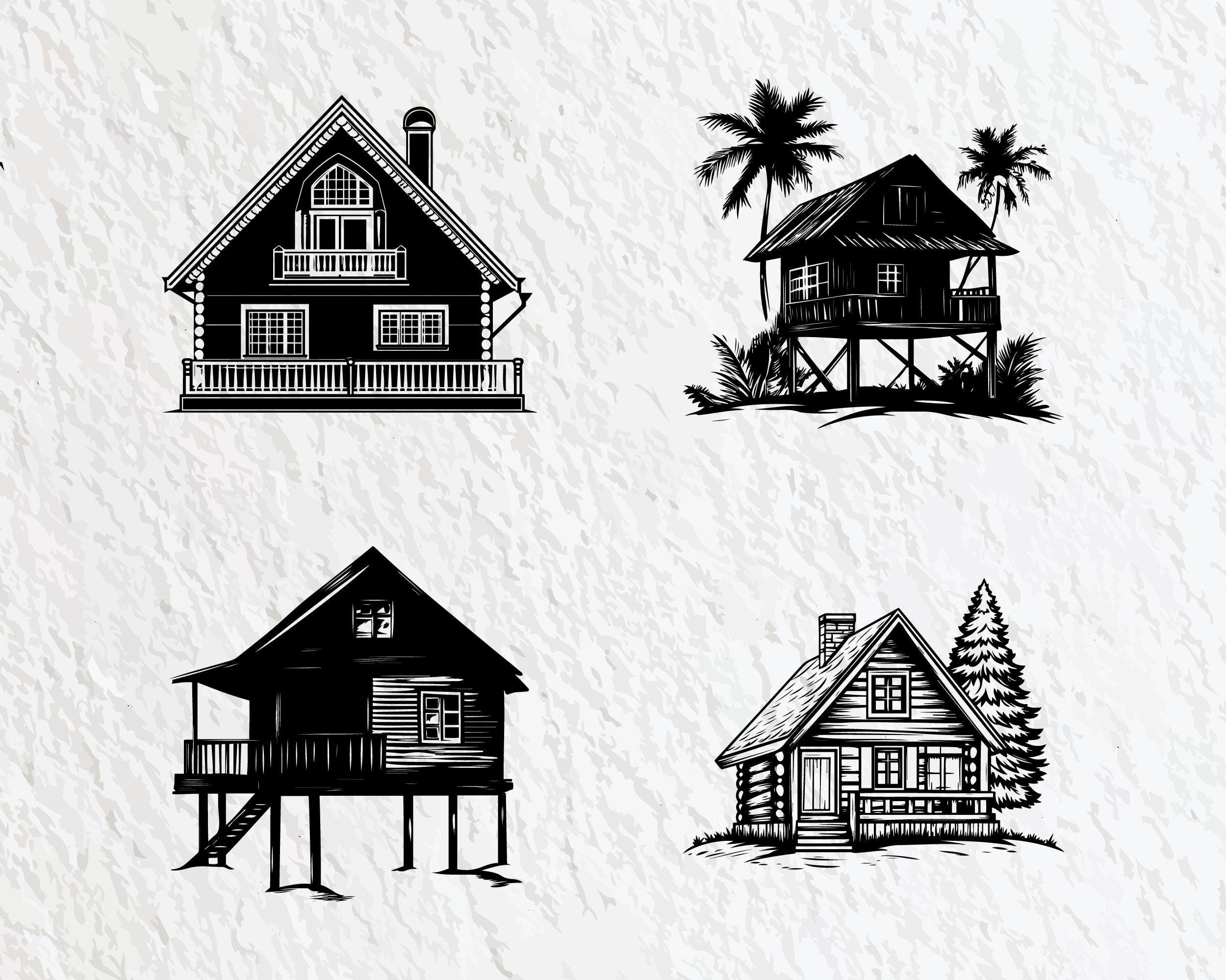 Wooden House SVG Bundle: Clipart Silhouette, Vector Cut File - Etsy