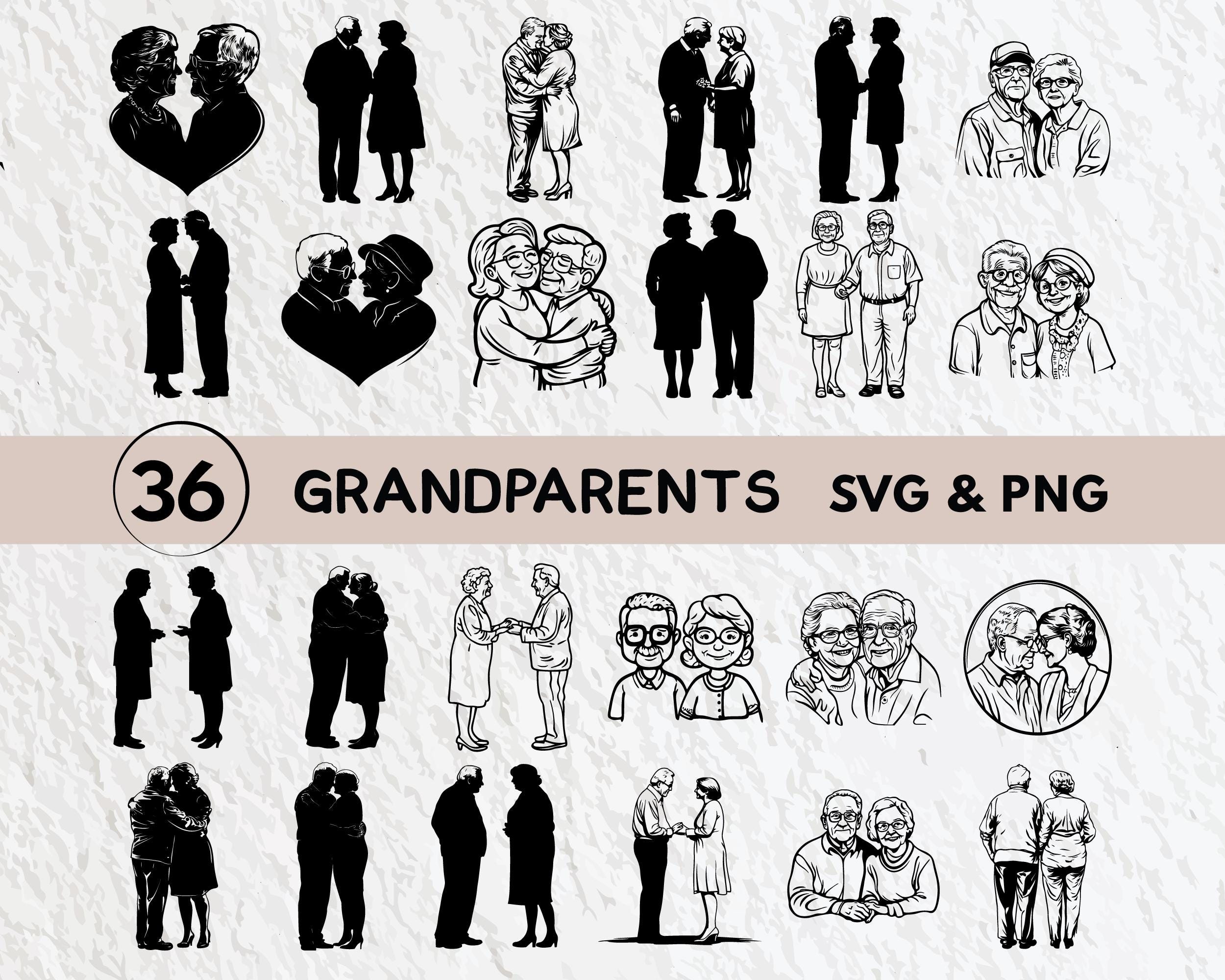 Grandparents Silhouette SVG Bundle: Clipart, Outline, Vector (digital ...