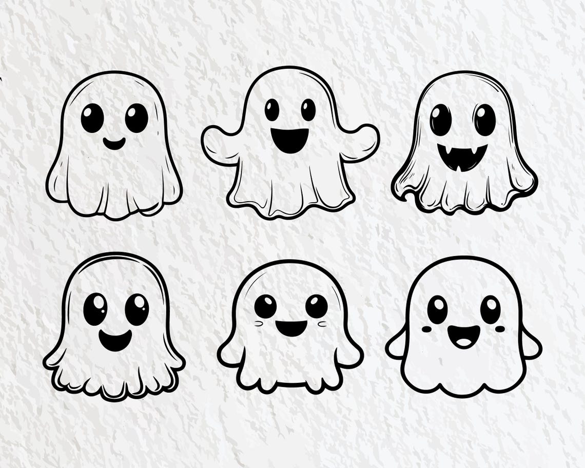 Cute Ghost Svg Bundle, Cute Ghost Silhouette, Cute Ghost Clipart, Cute ...