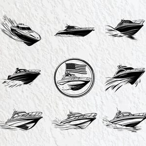 Speed Boat SVG Bundle: Silhouette Clipart, Logo Icon (PNG, Vector) - Etsy