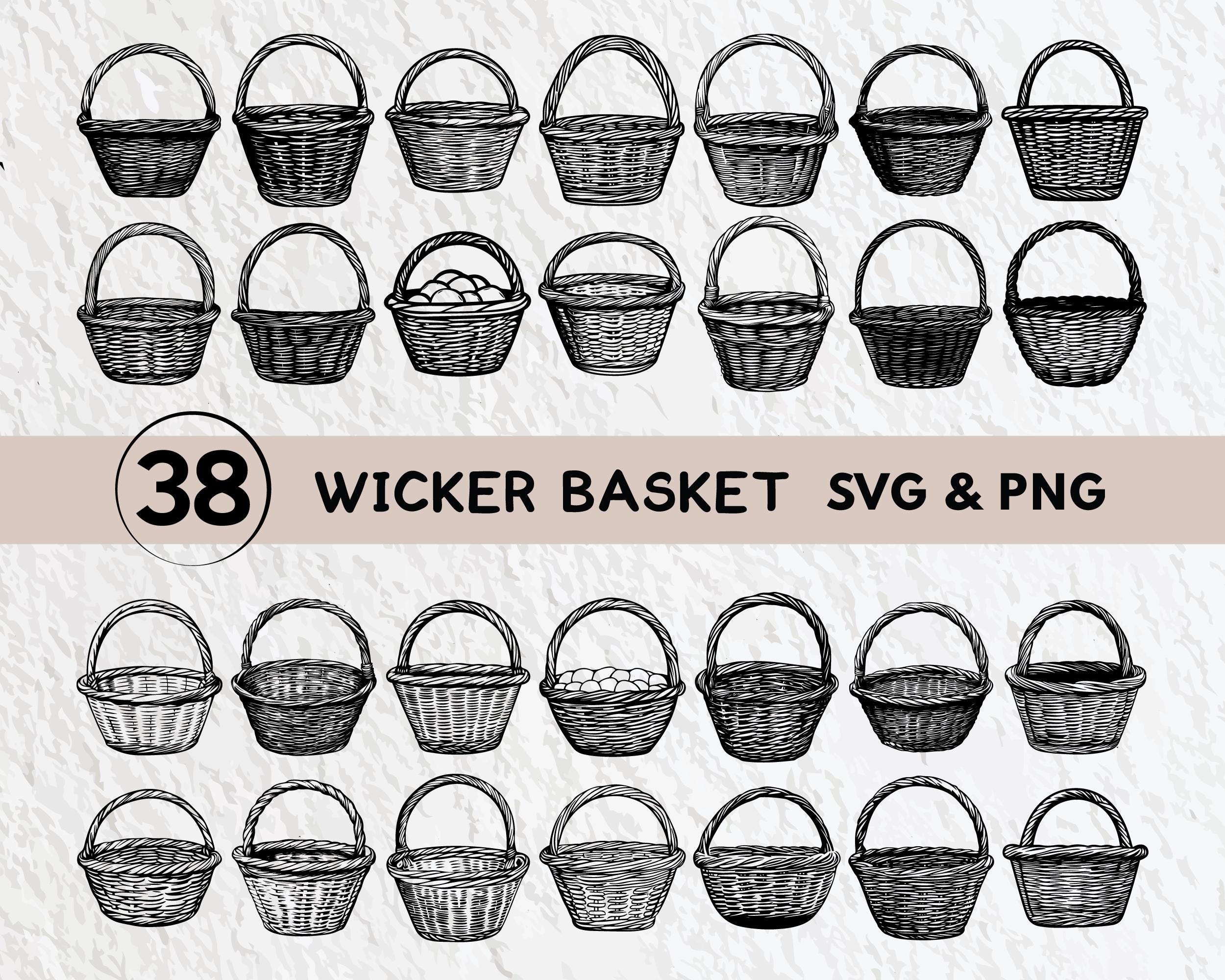 Wicker Basket SVG Bundle: Clipart, Silhouette, Outline (digital ...