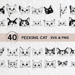 Peeking Cat SVG Bundle: Silhouette Clipart, Cricut Cut Files (PNG) - Etsy