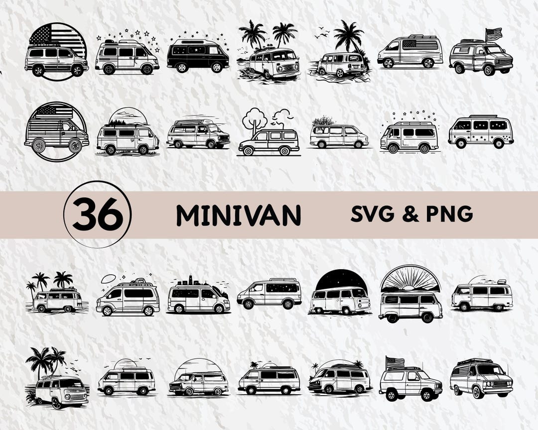 Minivan SVG Bundle: Silhouette, Clipart, Vector (cut Files for Cricut ...