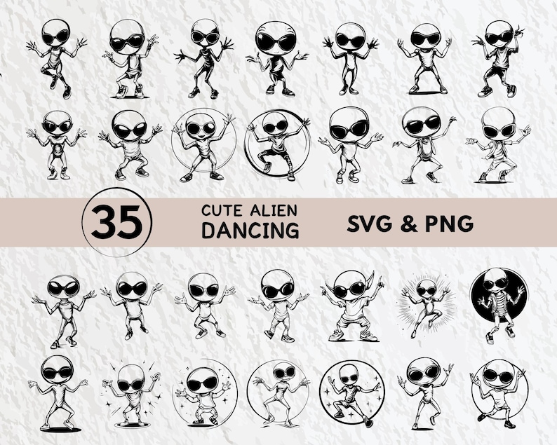 Cute Alien Dancing Silhouette Bundle Png, Cute Alien Dancing Svg ...