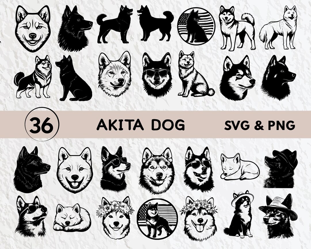 Akita Dog Silhouette Bundle Png, Akita Svg Bundle Cut Files, Akita Dog ...