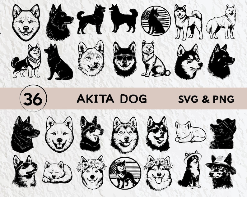 Akita Dog Silhouette Bundle Png, Akita Svg Bundle Cut Files, Akita Dog ...