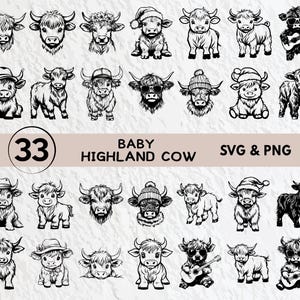 Baby Highland Cow SVG Bundle: Clipart, Silhouette, Outline (digital ...