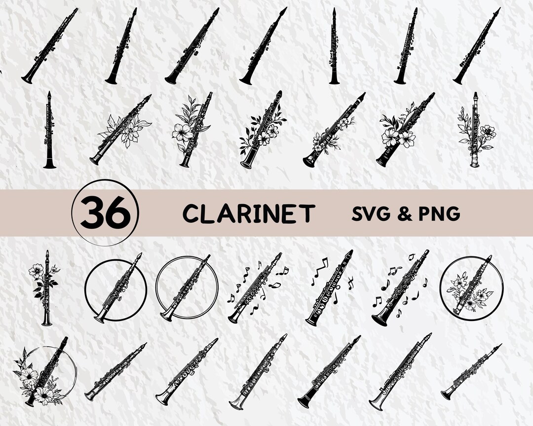 Clarinet SVG Bundle: Silhouette Clipart, Logo Icon (PNG, Vector) - Etsy