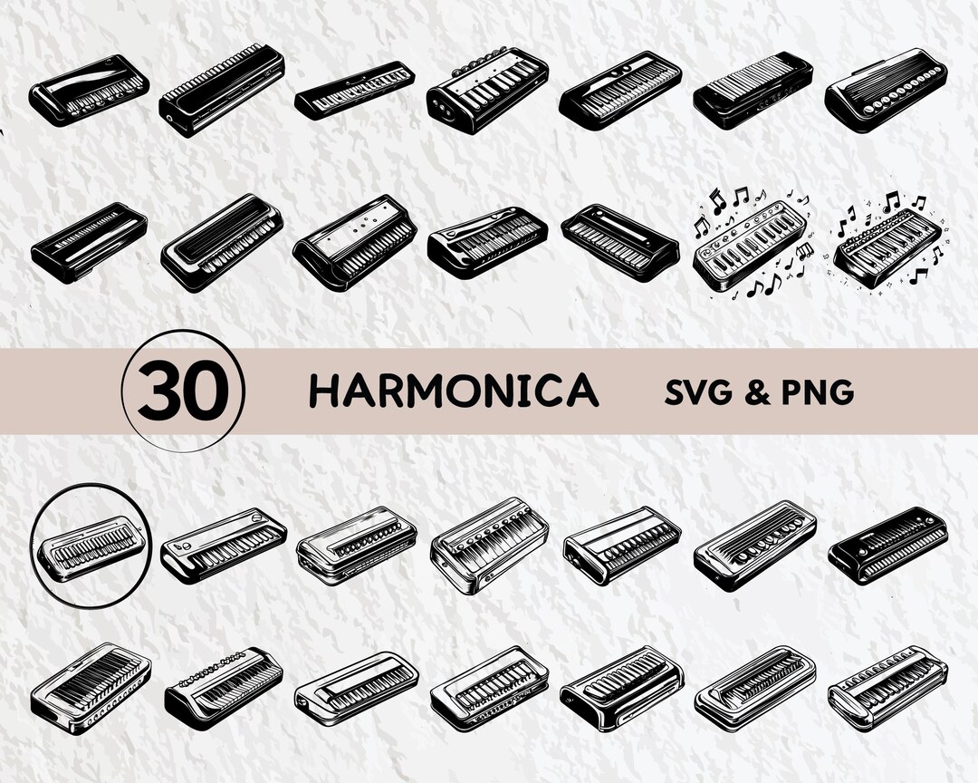 Harmonica SVG Bundle: Silhouette Clipart Vector Cut Files - Etsy