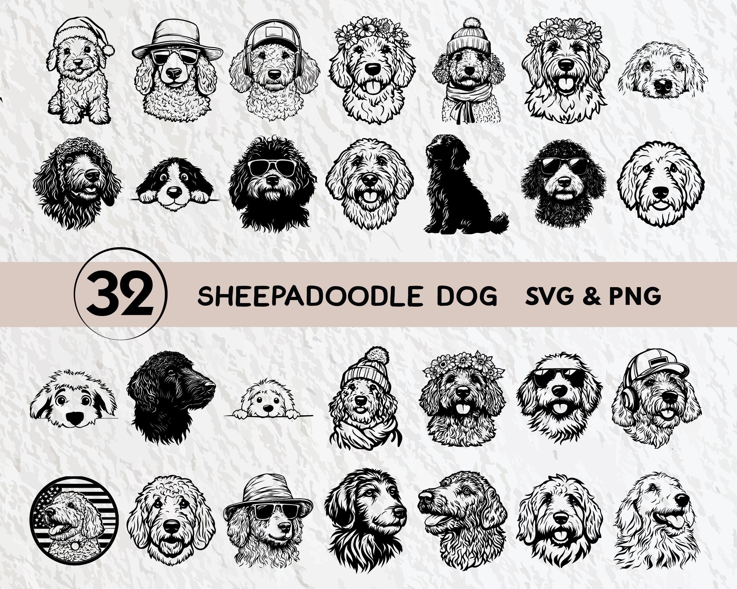 Sheepadoodle Dog SVG Bundle: Clipart, Silhouette, Vector (PNG, Cut ...
