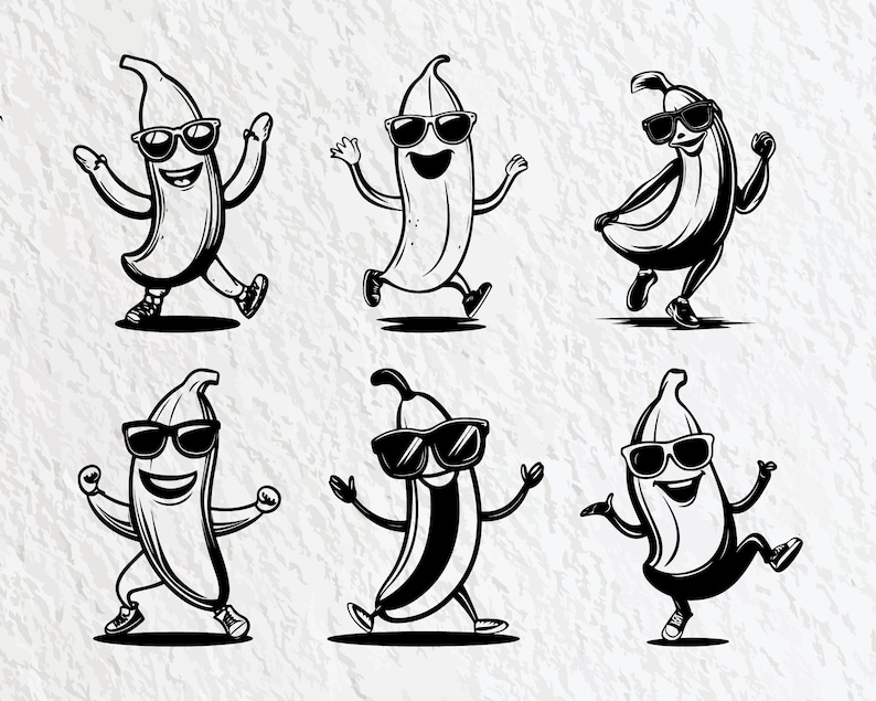 Cute Banana Dancing Svg Bundle, Banana Silhouette Png, Banana Outline ...