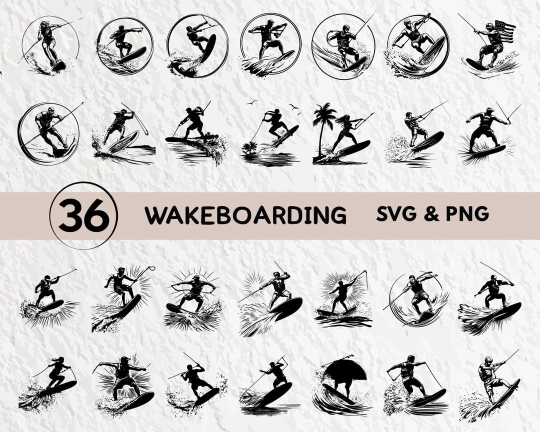 Wakeboarding SVG Bundle: Silhouette Clipart, Cricut Decal Files - Etsy