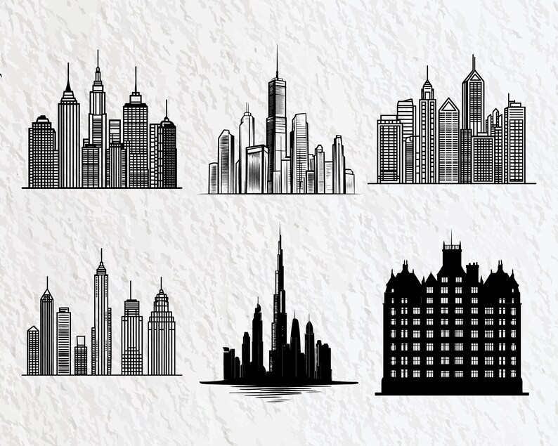 Skyline Building SVG Bundle: City Silhouette Clipart (PNG, Vector) - Etsy