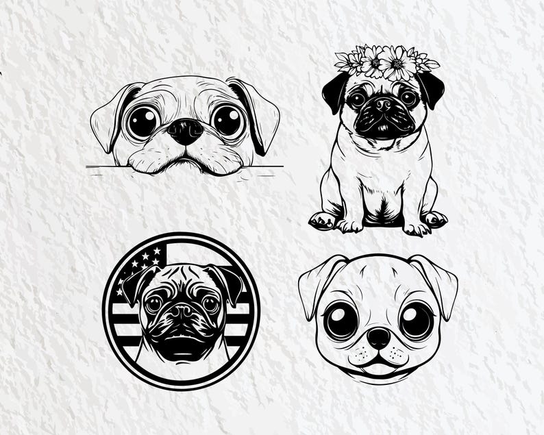 Cute Pug Silhouette Svg, Cute Pug Svg Bundle, Cute Pug Clipart, Cute ...