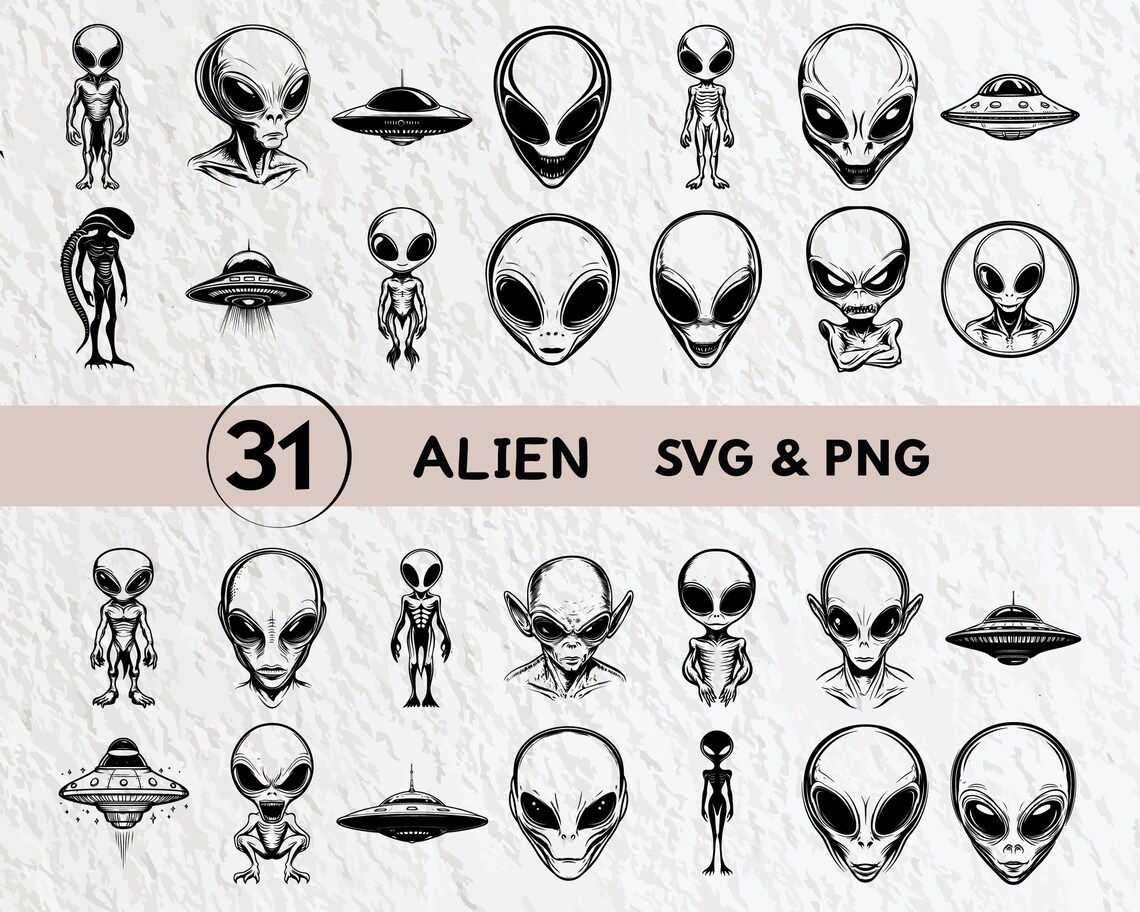 Alien SVG Bundle: Silhouette Clipart, Cricut Decal (PNG, Vector) - Etsy