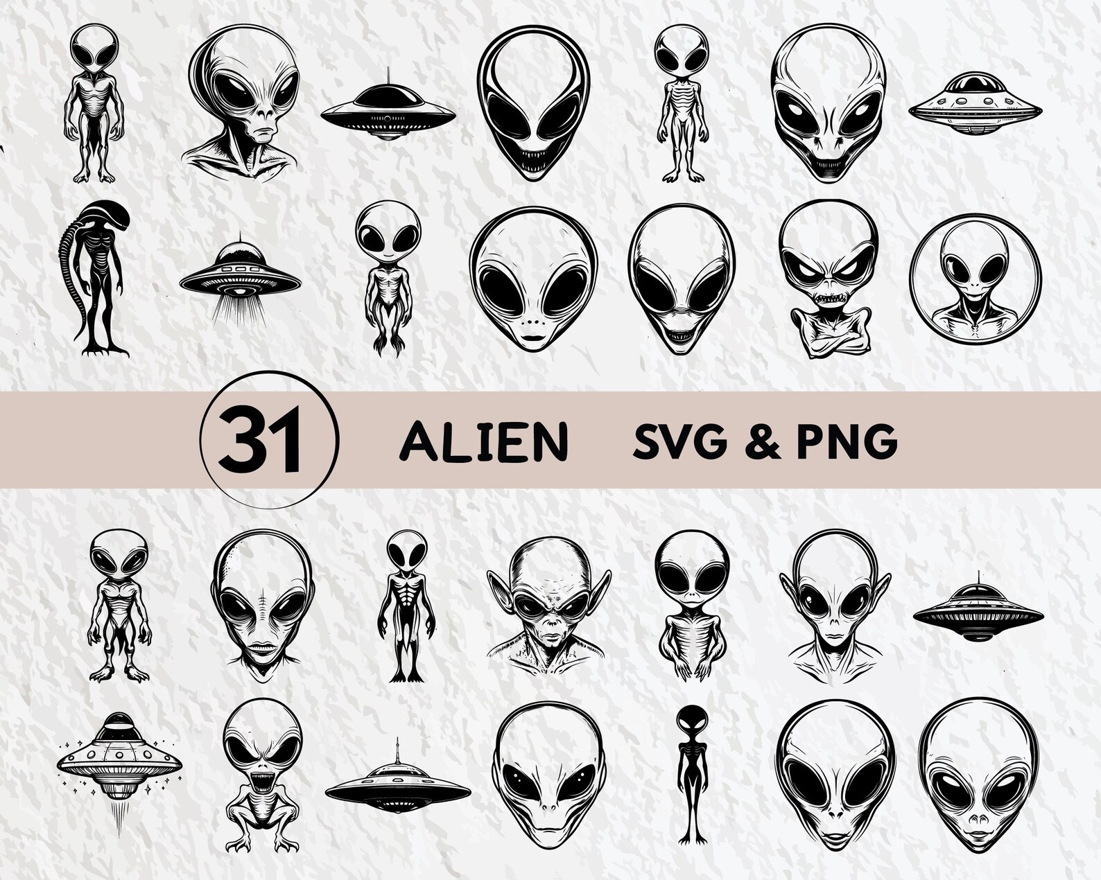 Alien Svg Bundle, Alien Silhouette, Alien Clipart Png, Alien Outline ...
