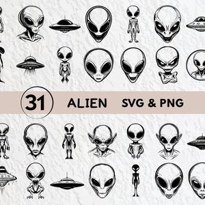 Alien SVG Bundle: Silhouette Clipart, Cricut Decal (PNG, Vector) - Etsy