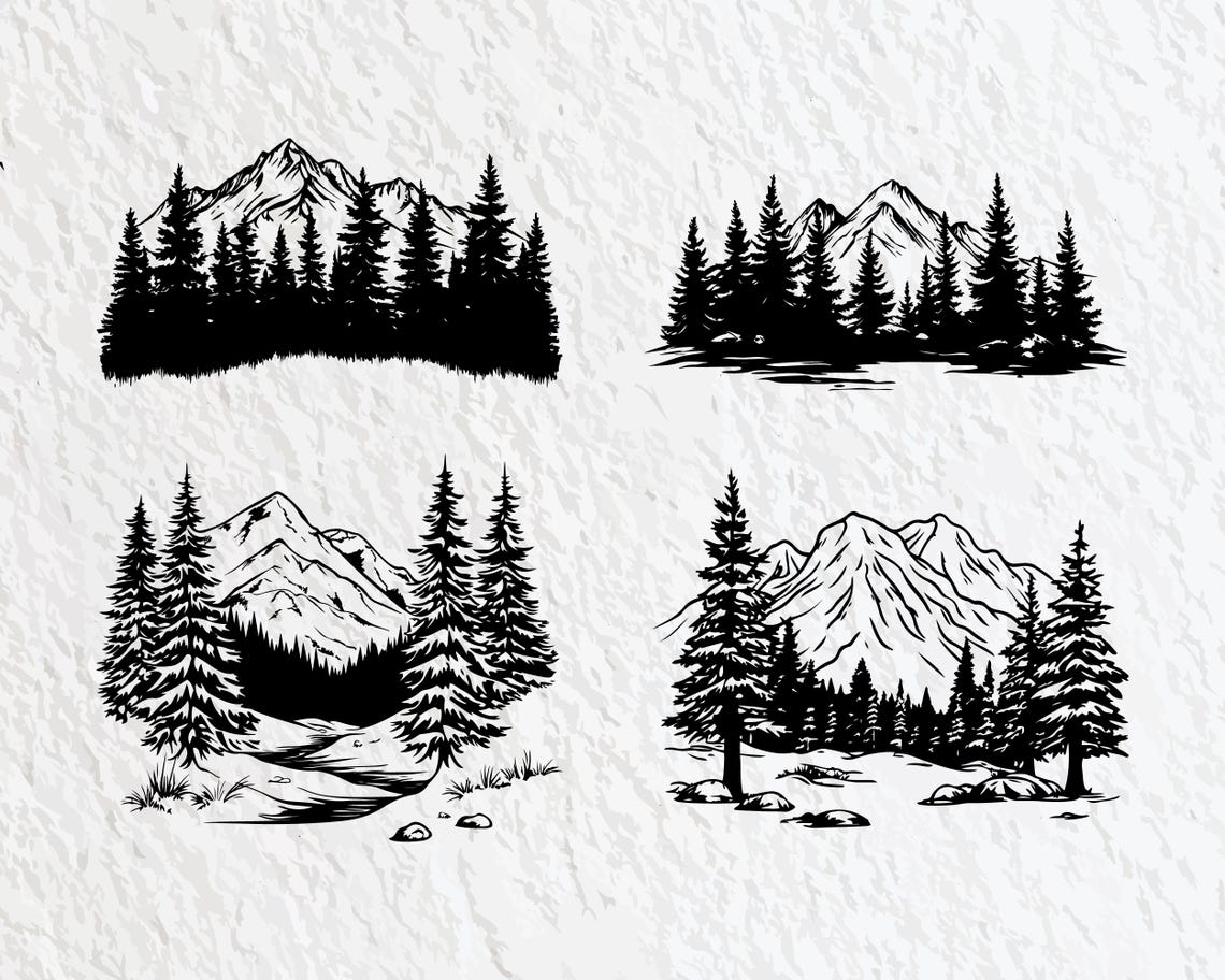 Forest Mountain Scene SVG Bundle: Silhouette Clipart (PNG, Vector) - Etsy