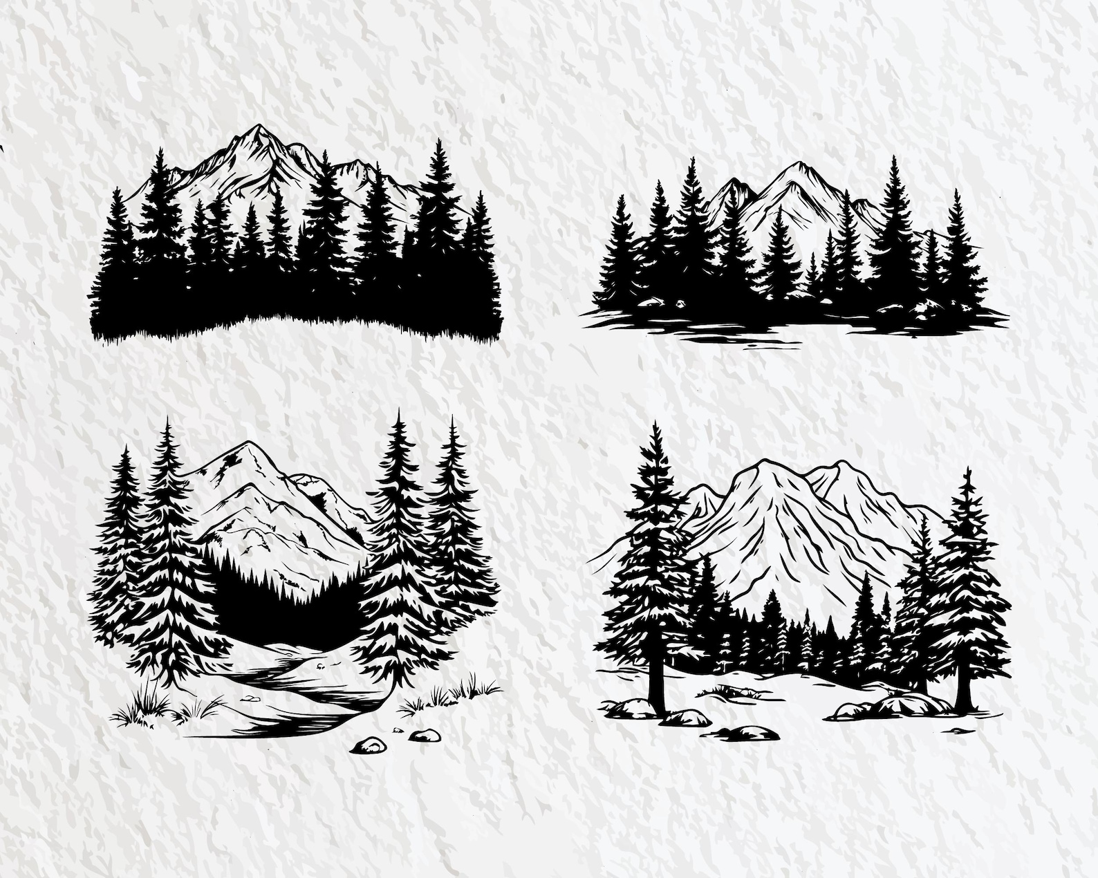 Forest Mountain Scene SVG Bundle: Silhouette Clipart (PNG, Vector) - Etsy