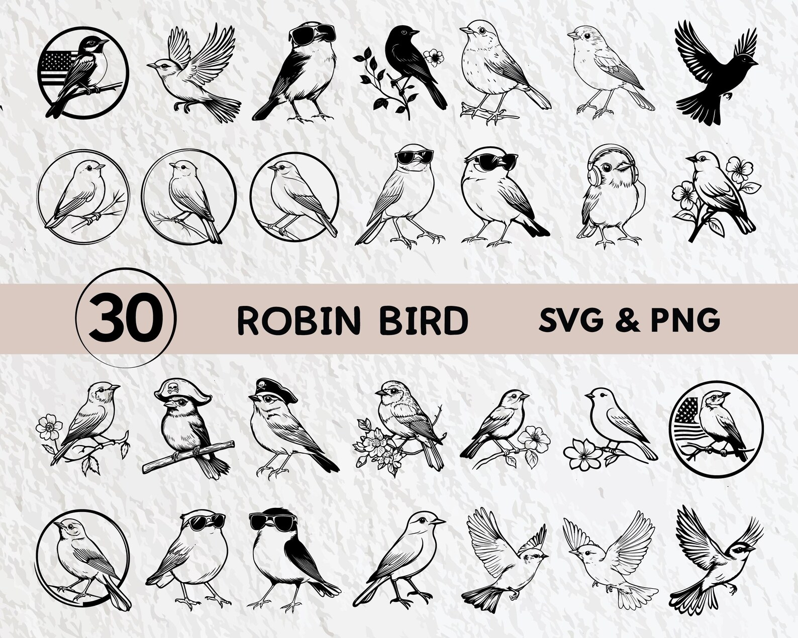 Robin Bird SVG Bundle: Silhouette, Clipart, Vector (digital Download ...