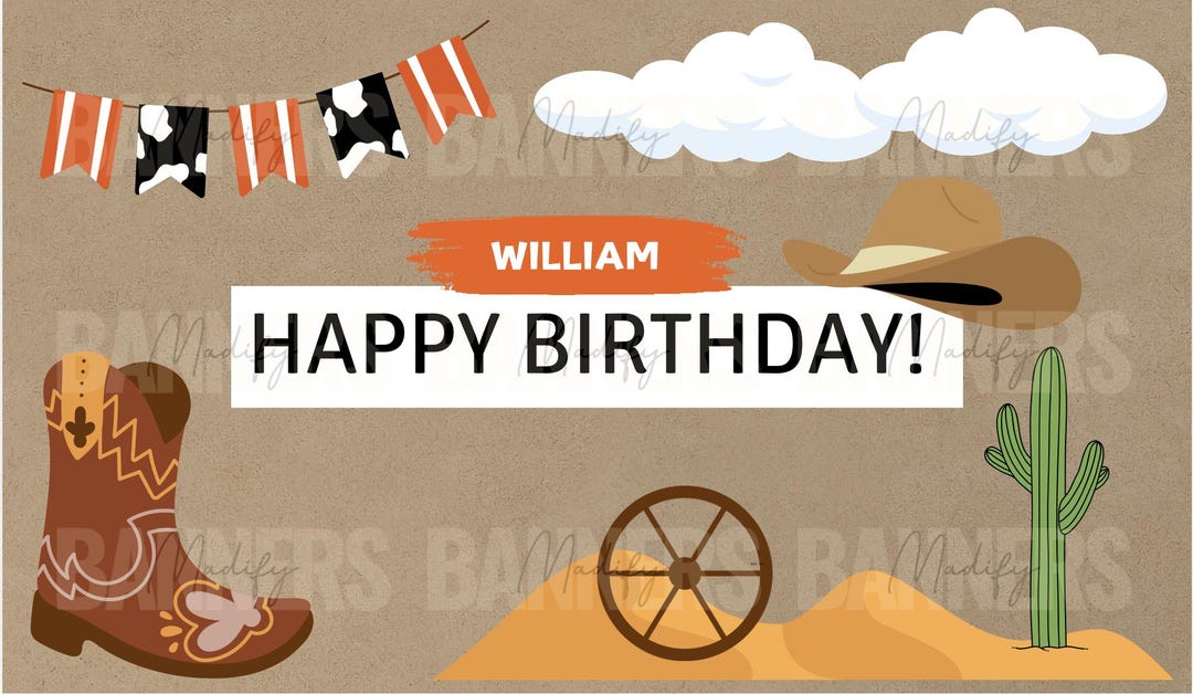 Editable Cowboy Birthday Banner Template | Customizable 35x60 Design in ...