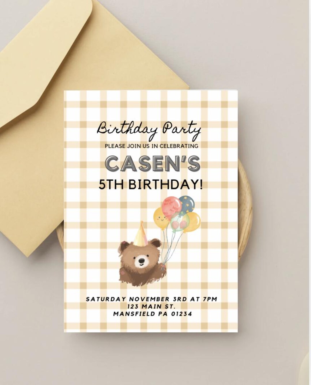 Editable Bear Birthday Invitation Template | Customizable 5x7 Design in ...